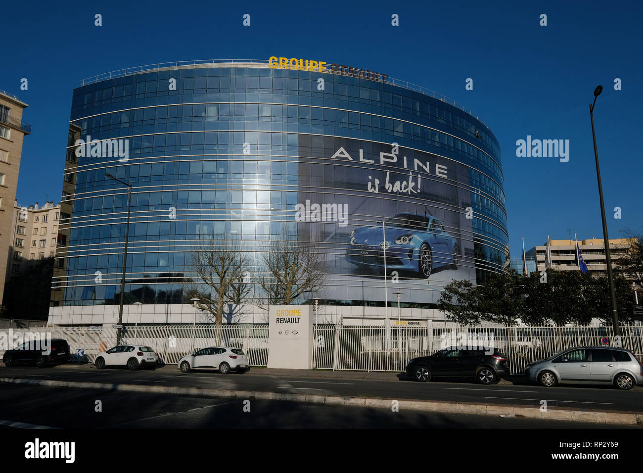 Renault SA headquarters stands on February 17, 2019 in Boulogne ...