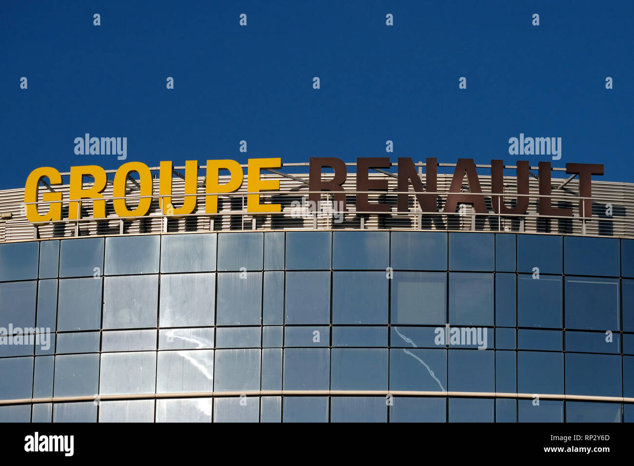 Logo of Renault SA is seen atop its headquarters building on February ...