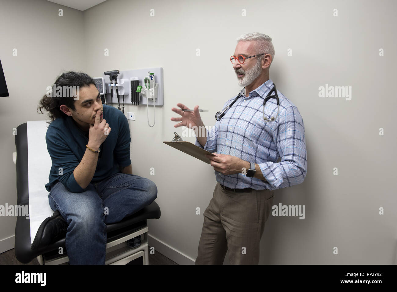 Atlanta, GA, USA. 19th Feb, 2019. TK Hadman, 30, is examined by Dr ...