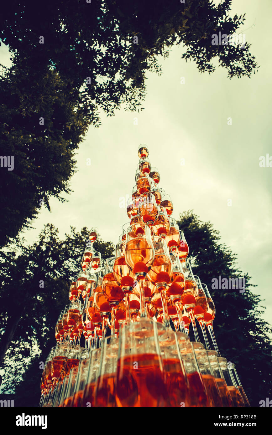 Pyramid of many glasses Stock Photo - Alamy
