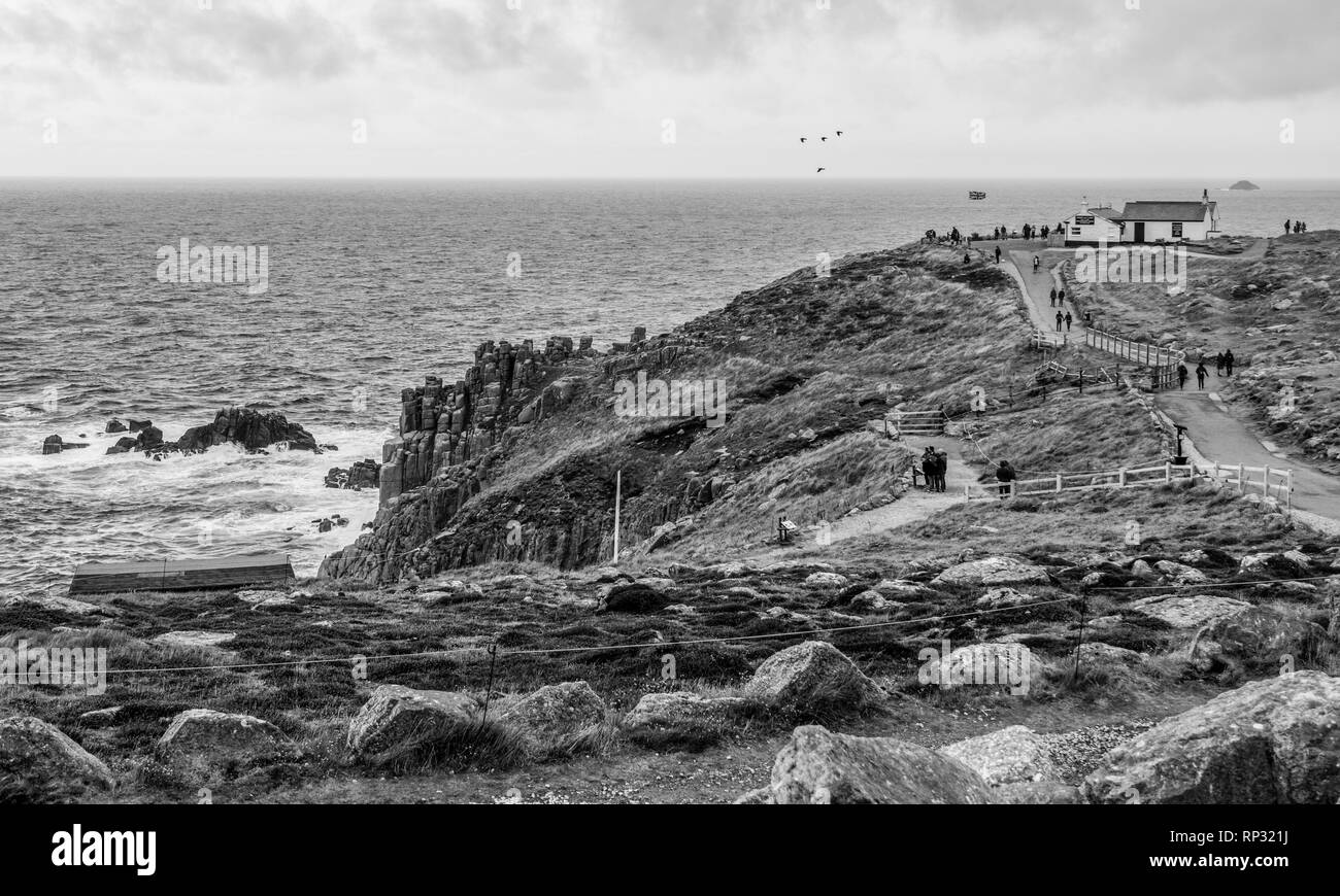 Famous Landmark in Cornwall - Lands End at the Celtic Sea Stock Photo ...