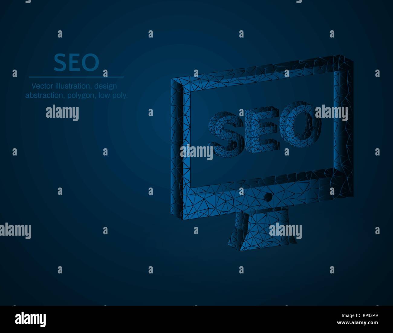 Seo symbol low poly vector illustration, Monitor and seo polygonal icon ...