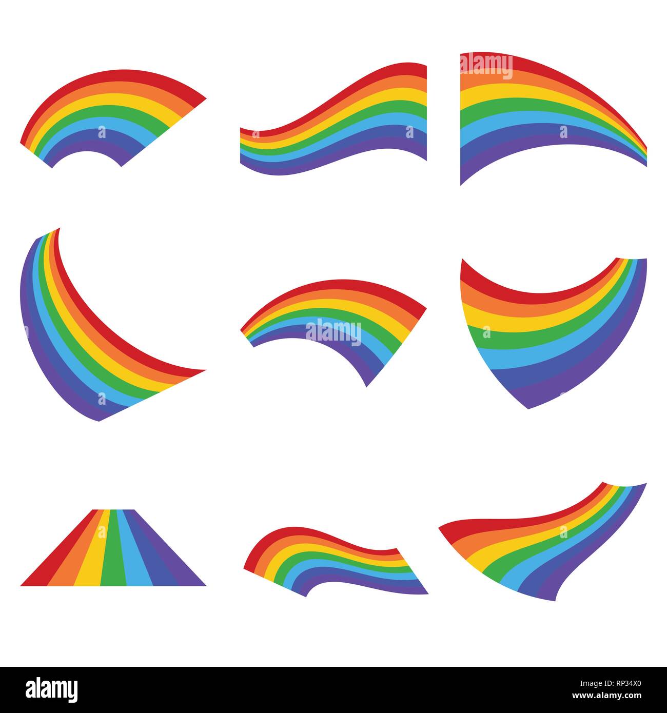 Set of rainbows in different shape isolated. Vector illustration Stock ...