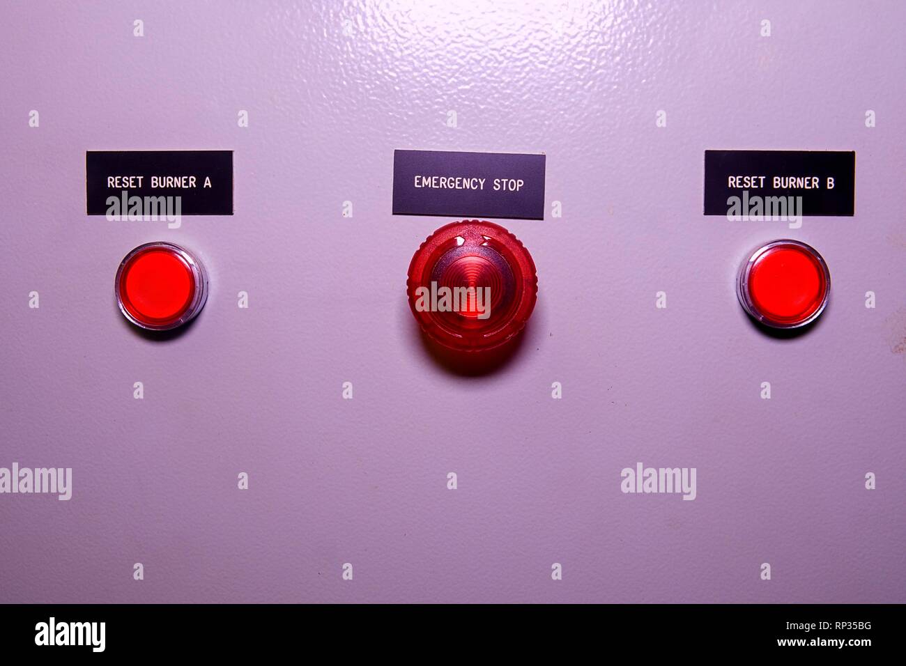 Emergency stop. Emergency button. Red electric buttons Stock Photo - Alamy