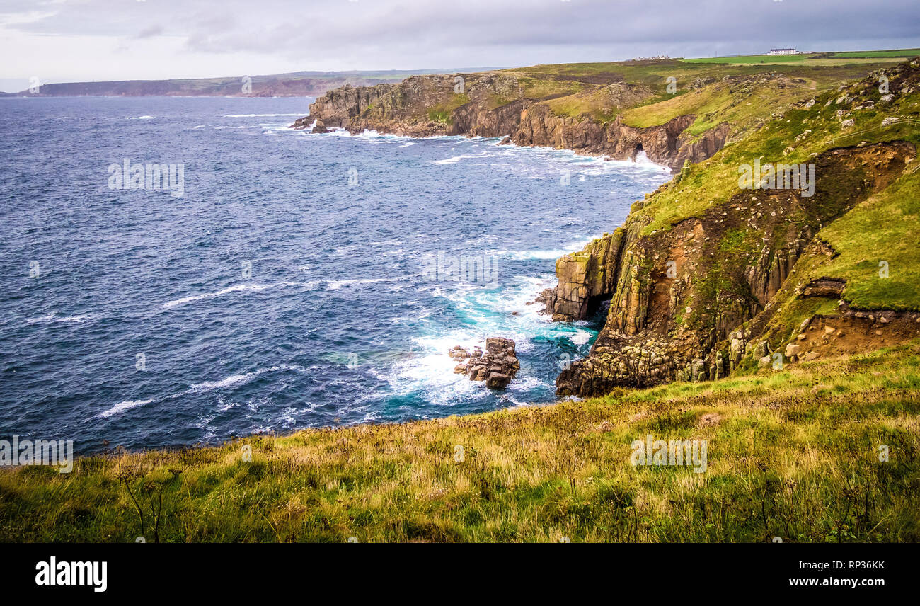 Famous Landmark in Cornwall - Lands End at the Celtic Sea Stock Photo ...