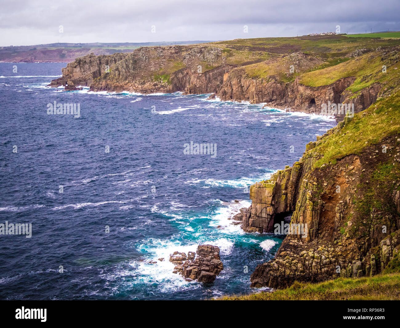 Famous cliffs at the coastline of Lands End Cornwall Stock Photo - Alamy