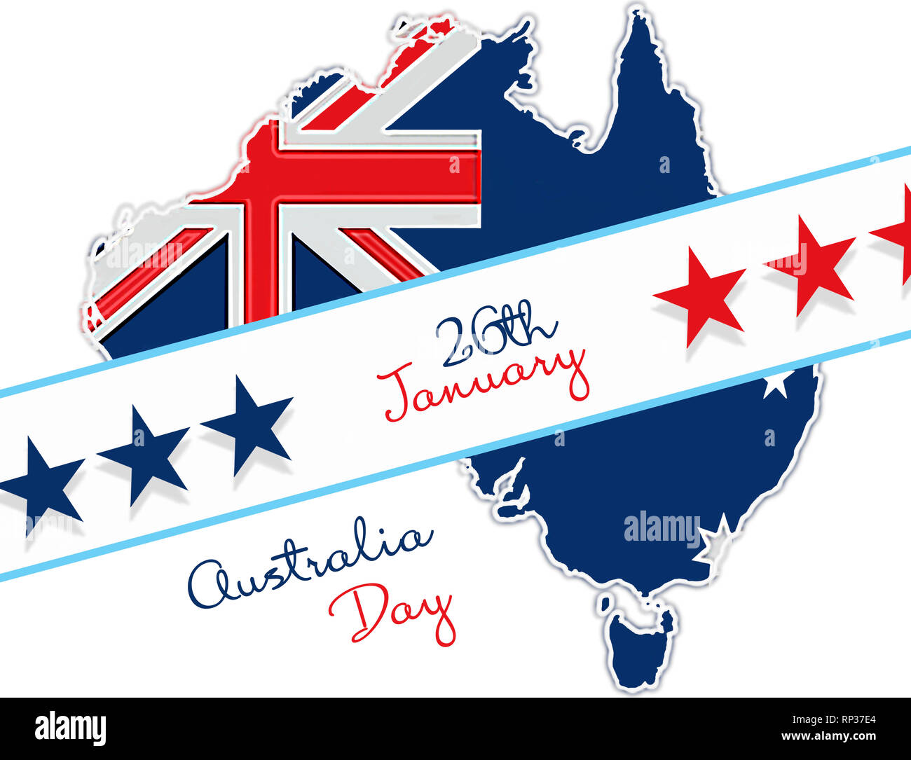 Happy Australia day 26th january lettering. Map of Australia with flag ...