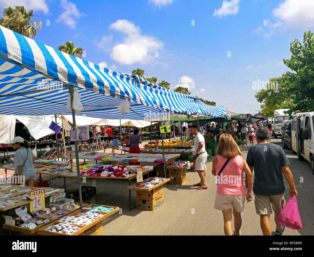 LOS NAREJOS - SPAIN - JUNE 30 - 2018: Unidentified people buy and sell ...