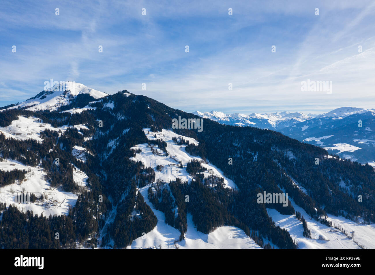 Winter mountain country panorama with forest and valley Stock Photo - Alamy
