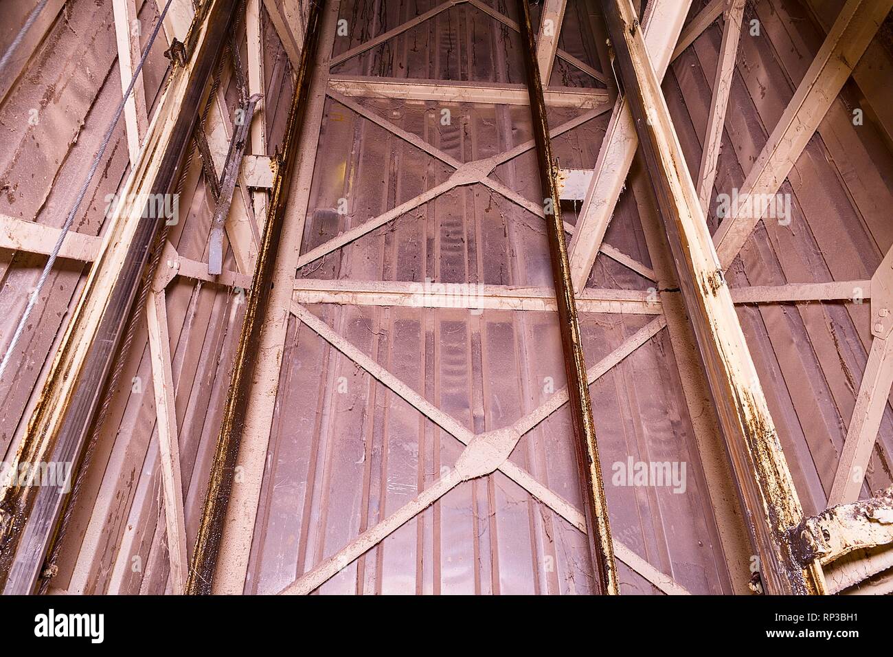 Old lift shaft. Elevator reconstruction. Industrial object. Close-up ...