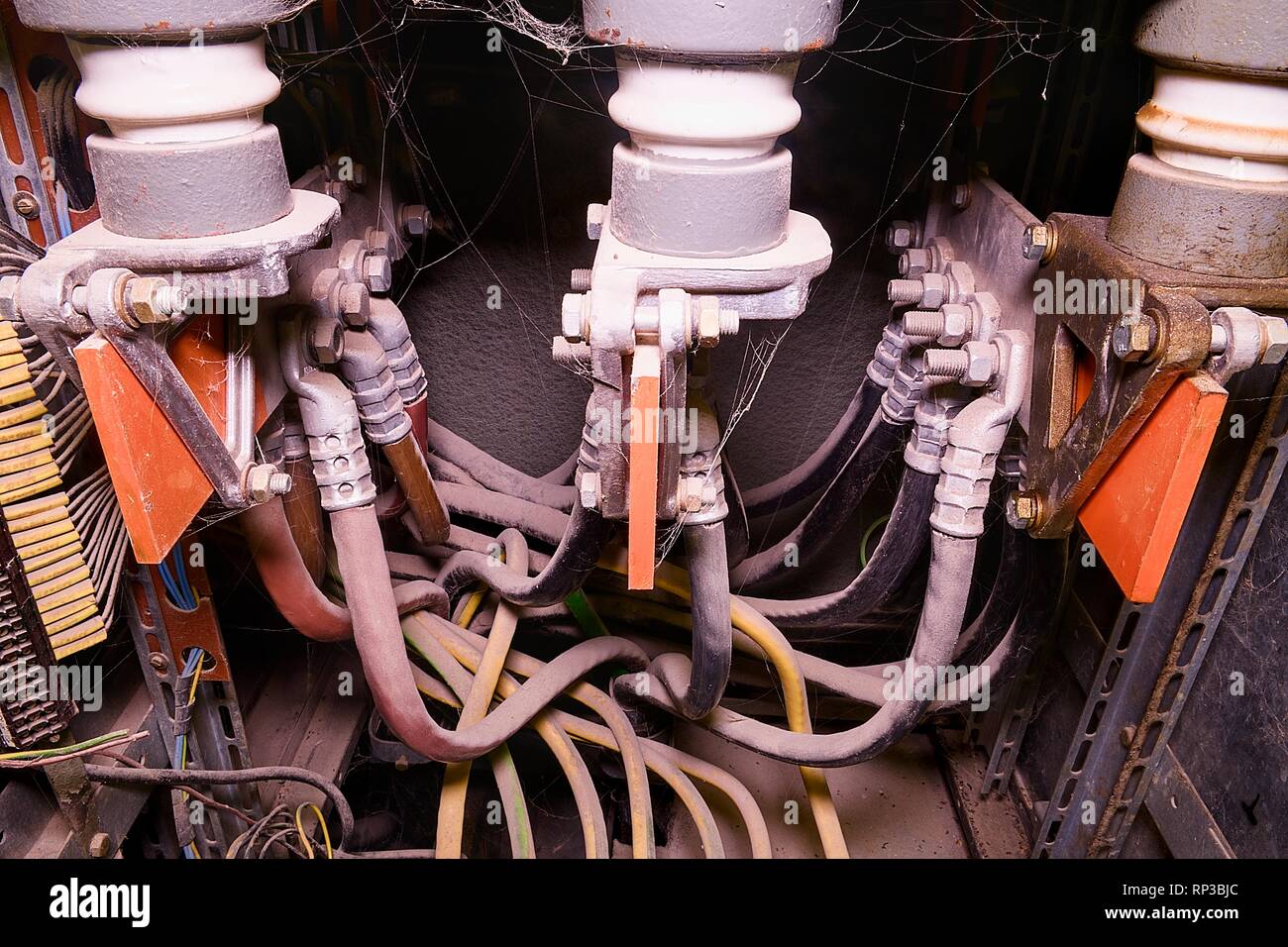 3 phase connection. Old electrical distribution panel. Industrial ...