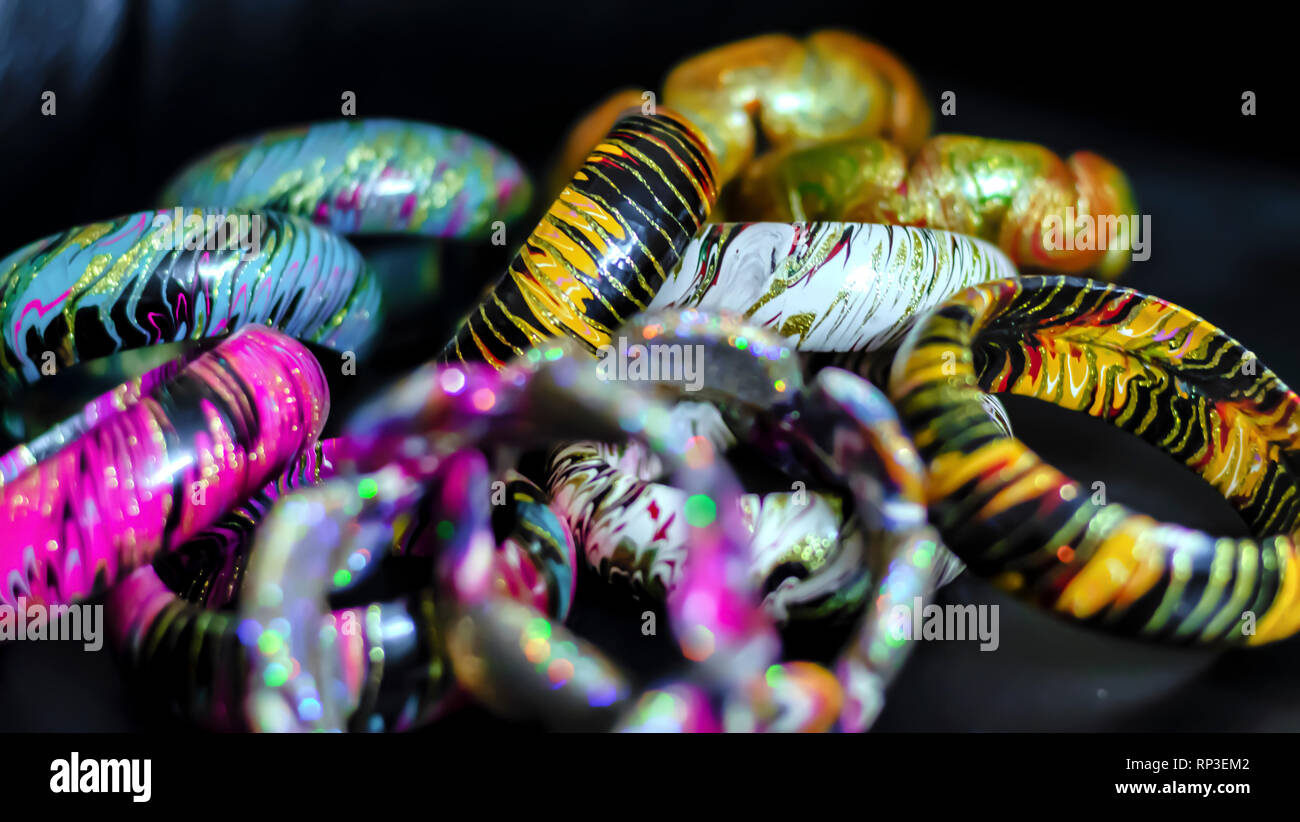 An assortment of handmade colourful/colorful lac/lacquer/enamel/acrylic ...