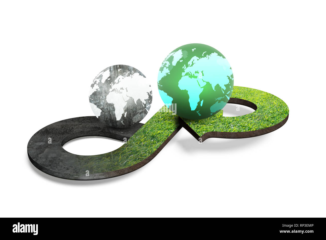 Circular economy concept. Arrow infinity symbol with grass texture and ...