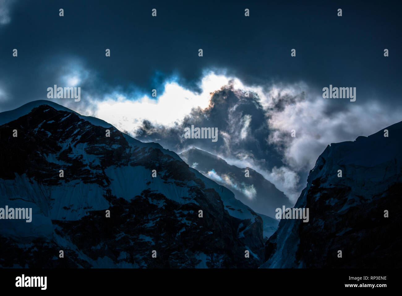 Everest in amongst shadow and cloud Stock Photo - Alamy