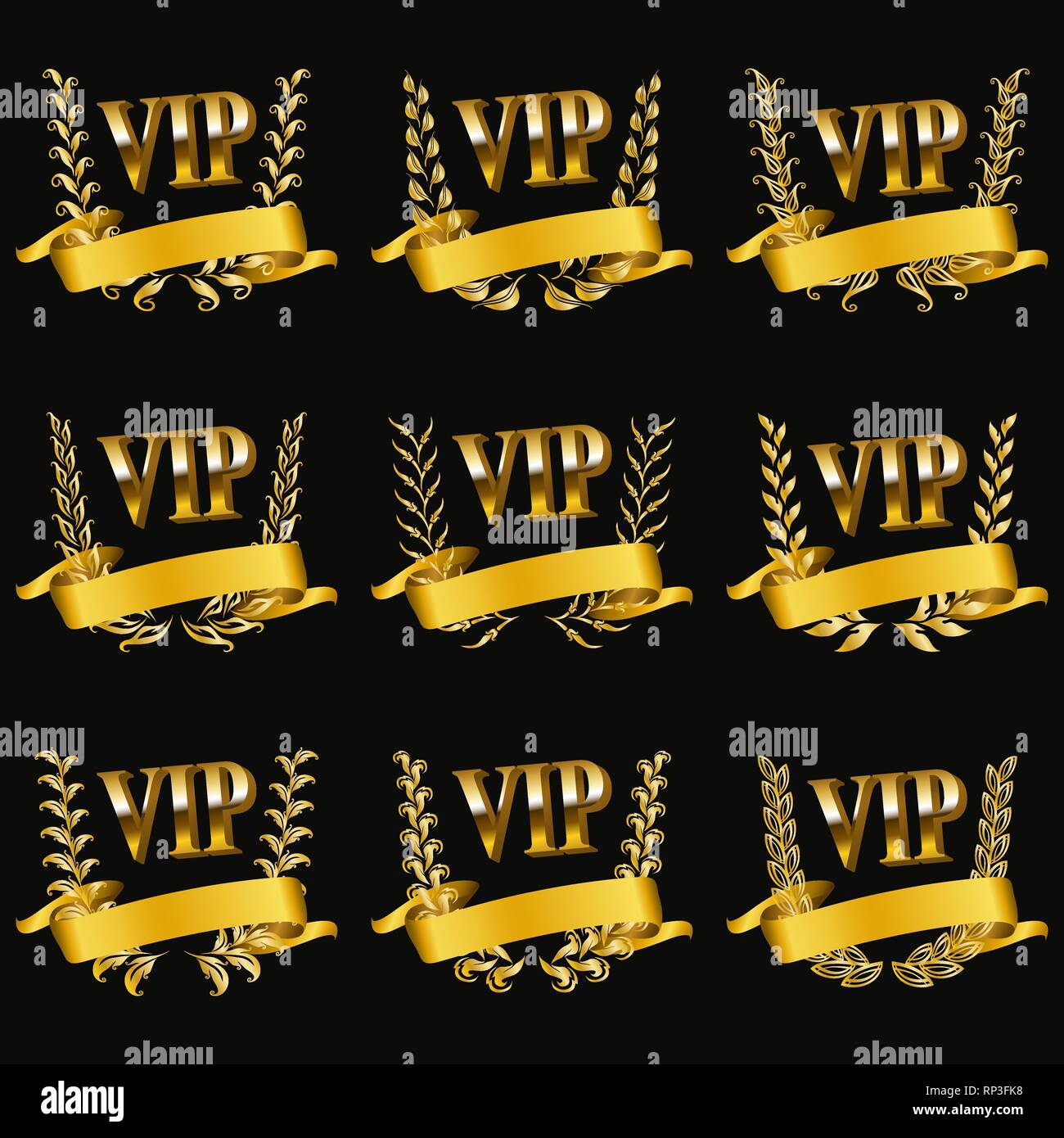 Set of gold vip monograms for graphic design on black background Stock ...