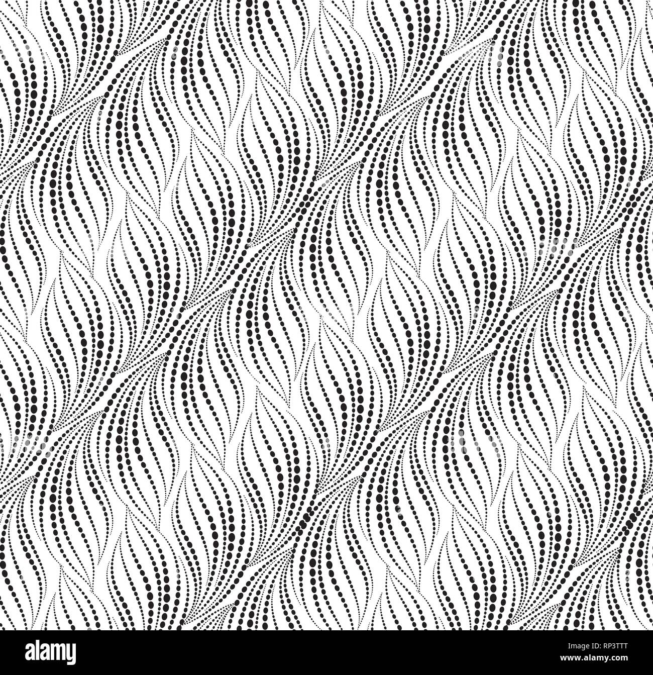 Wavy line dotted seamless pattern. Stylish floral texture with leaves ...