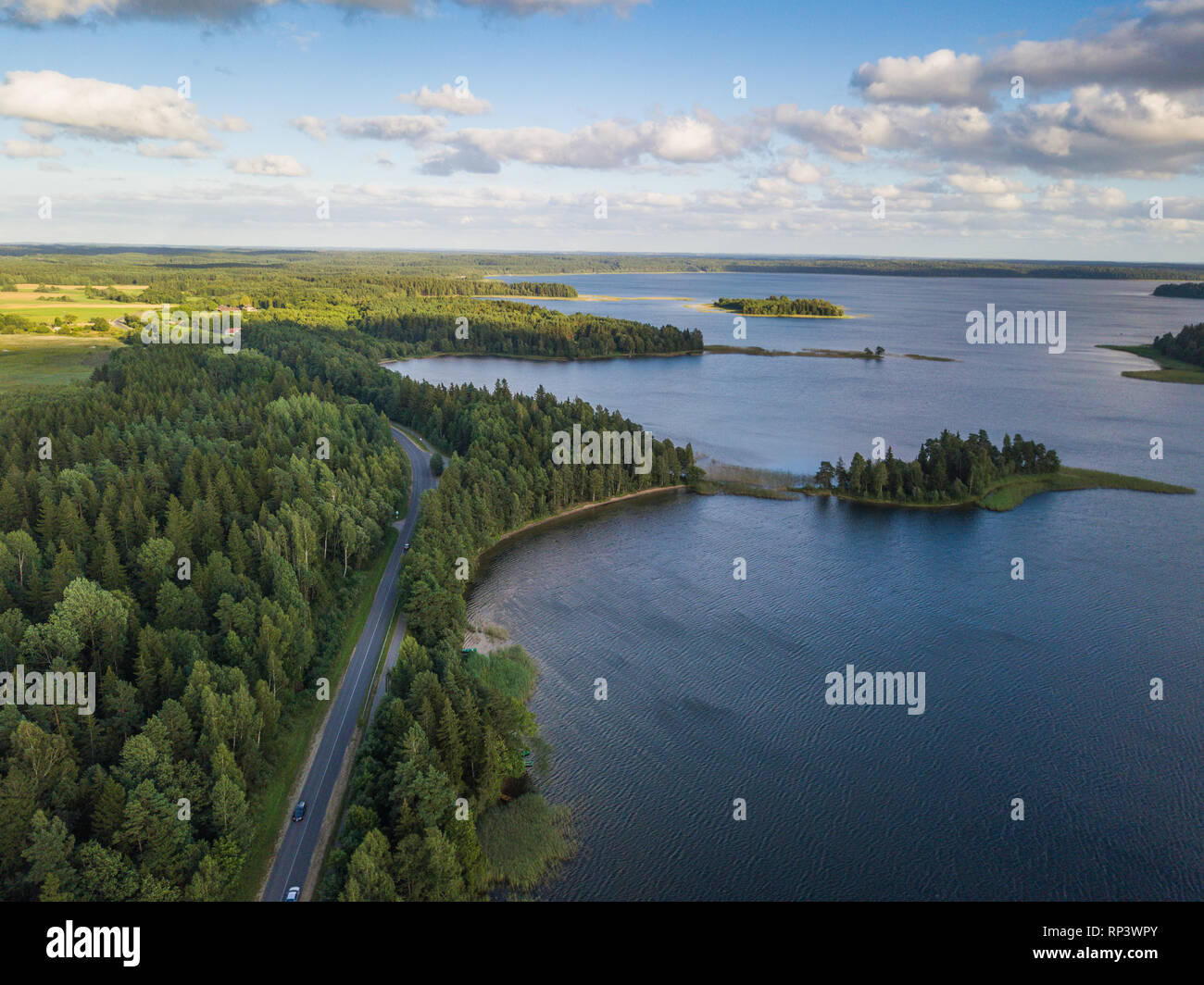 Aerial of lake countryside landscape Stock Photo - Alamy