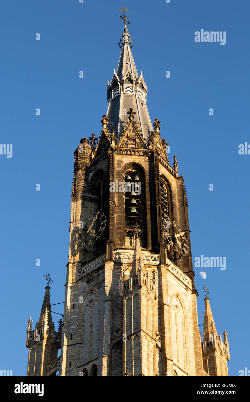 The spire of the Nieuwe Kerk (New Church) in Delft, the Netherlands ...