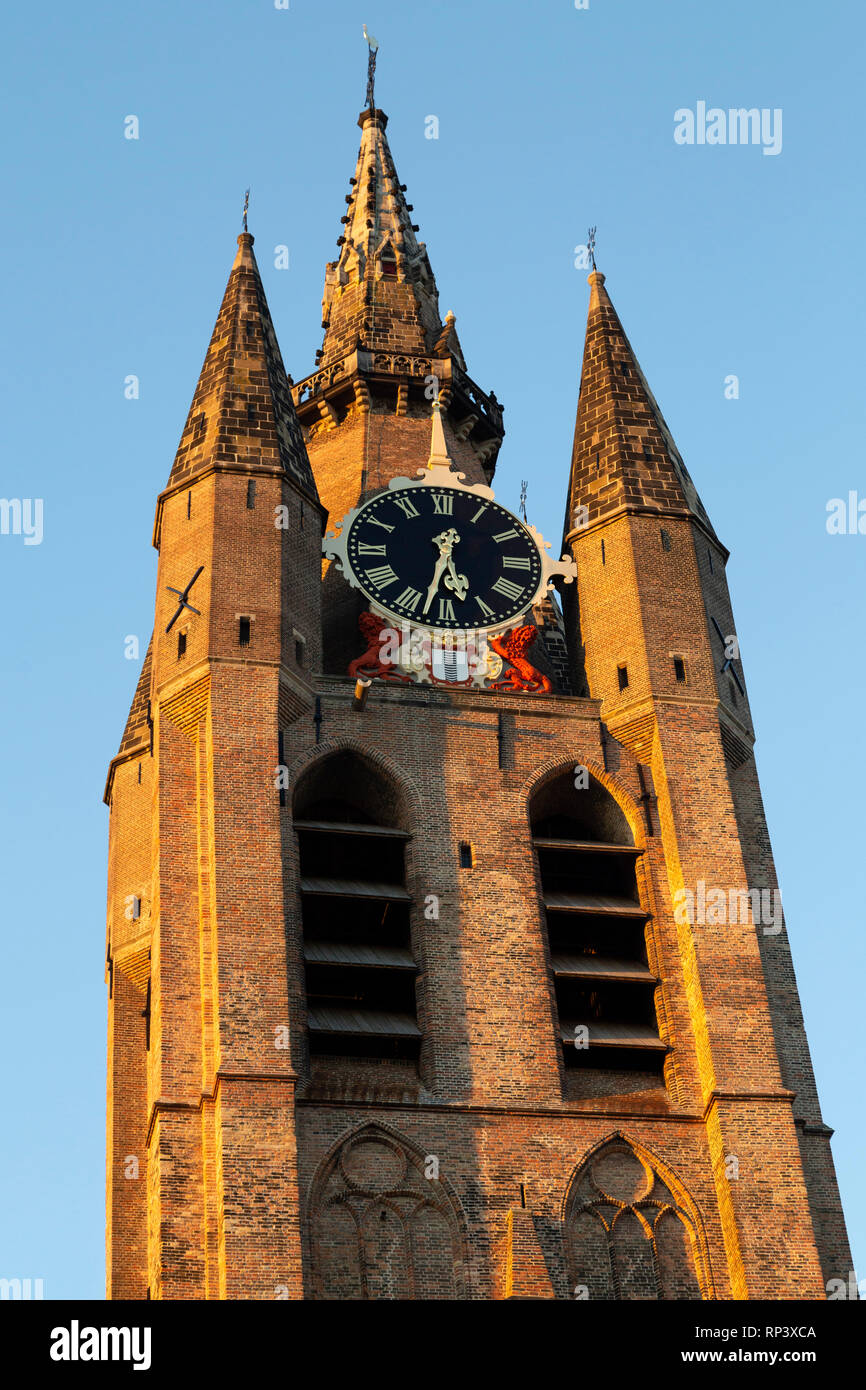 The leaning tower of the Oude Kerk in Delft, the Netherlands. The tower ...