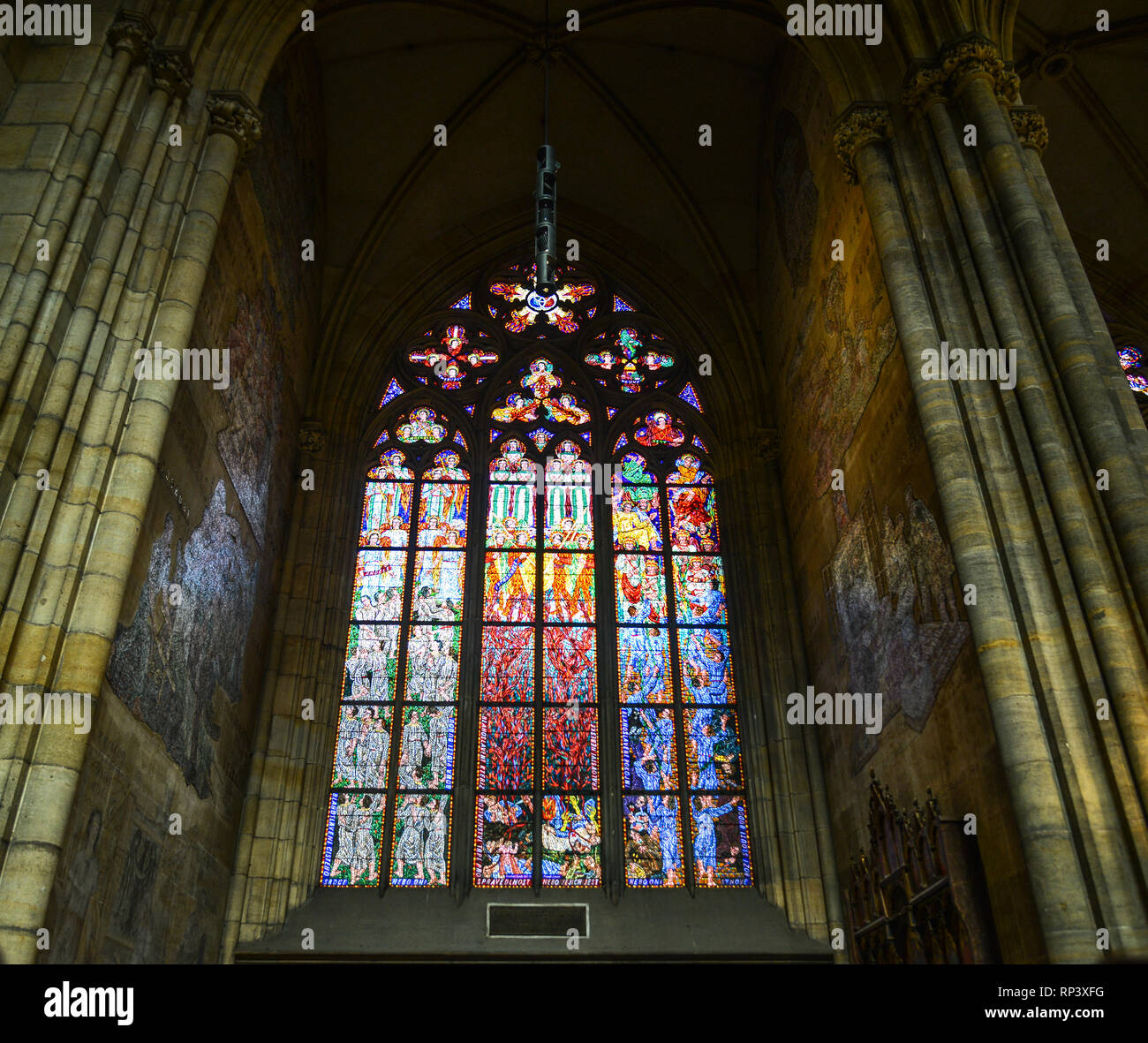 Prague, Czech - Oct 26, 2018. Colorful stained glass windows at St ...