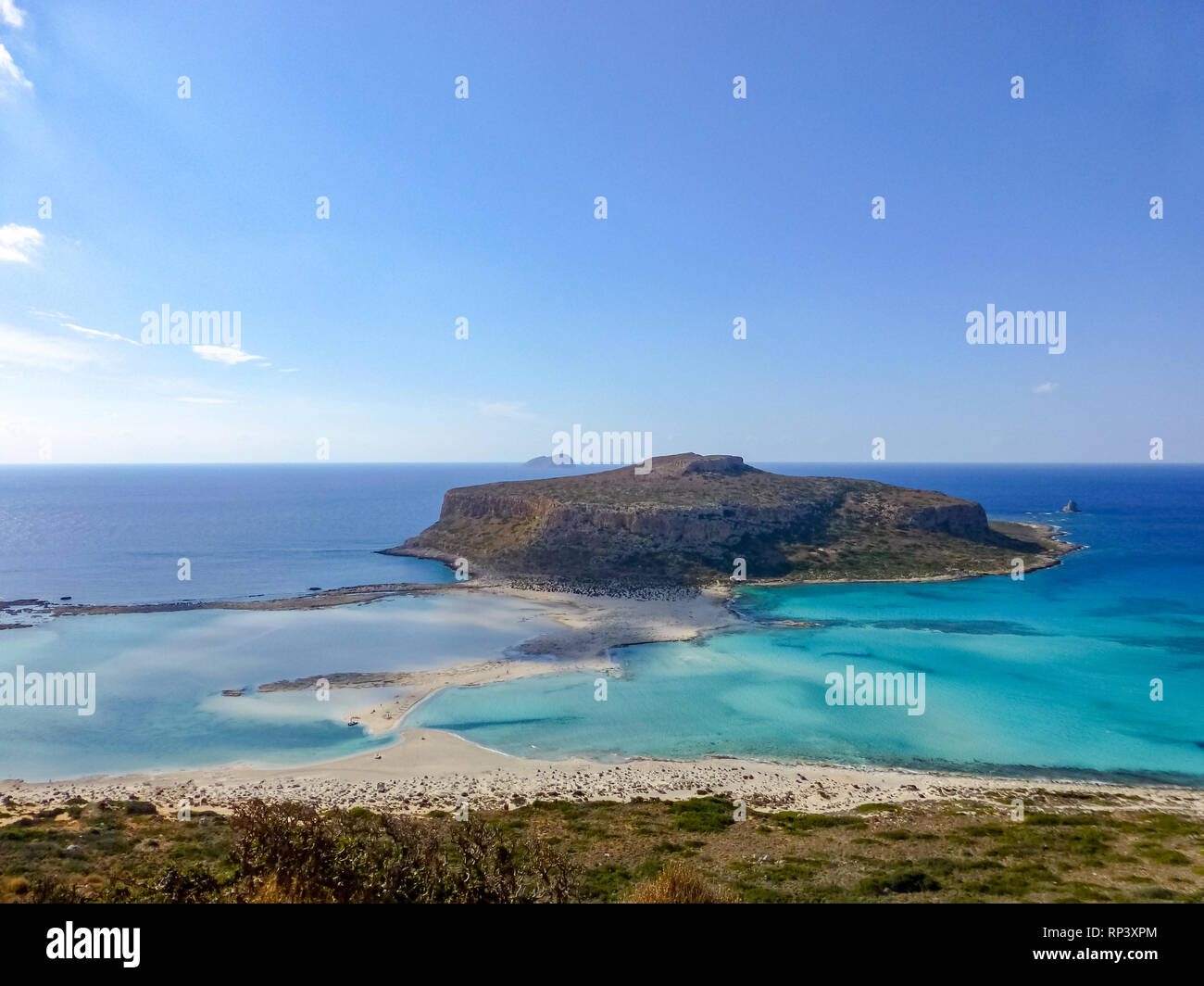 Famous hidden lagoon of Balos beach with white sand and exotic blue and ...