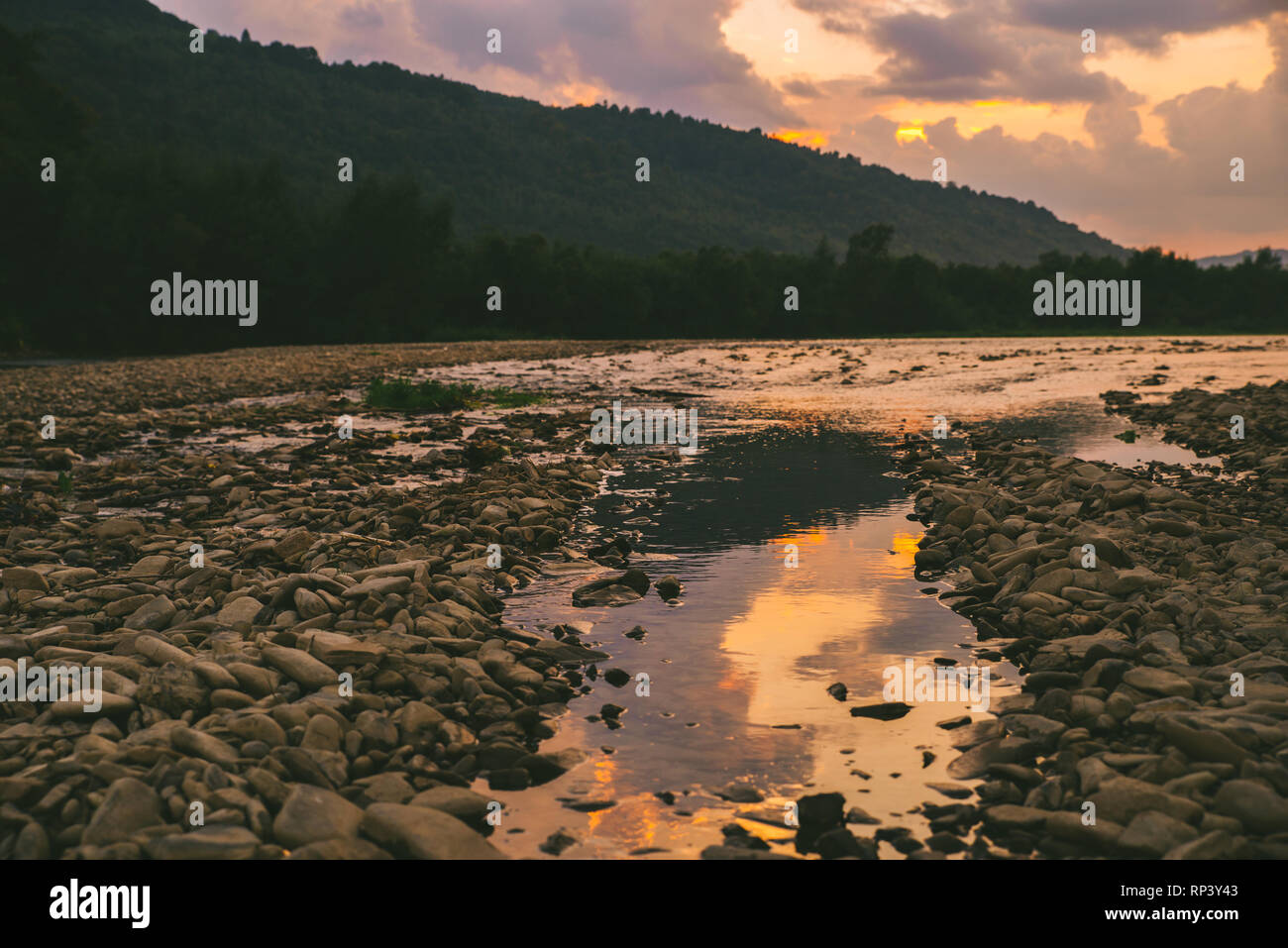 landscape view of sunset over mountain river. outdoors Stock Photo - Alamy