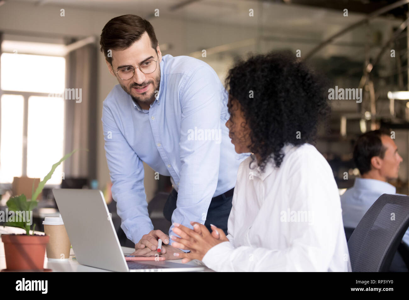 Head shot portrait talking woman, looking at camera, video call Stock ...