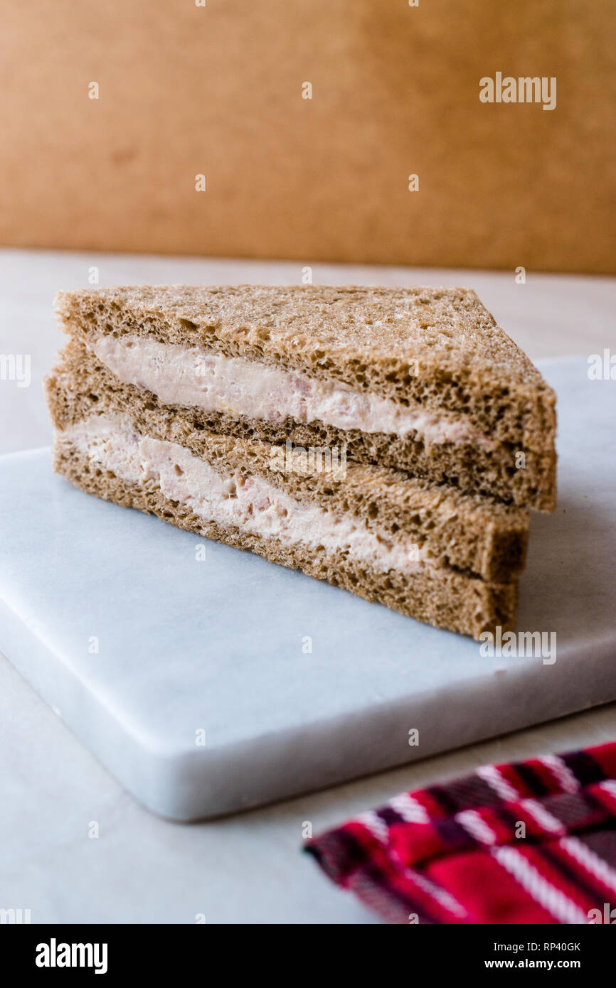Triangle Light Sandwich with Tuna Fish Paste on Marble Board. Fast food ...