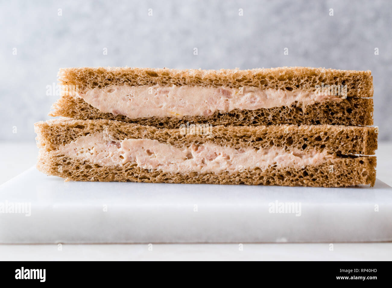 Triangle Light Sandwich with Tuna Fish Paste on Marble Board. Fast food ...