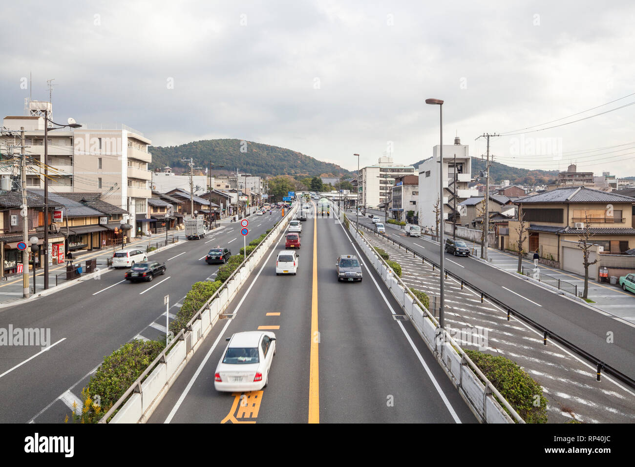 The view along Gojo-Dori in Higashiyama Ward, Kyoto, Japan. This is a ...