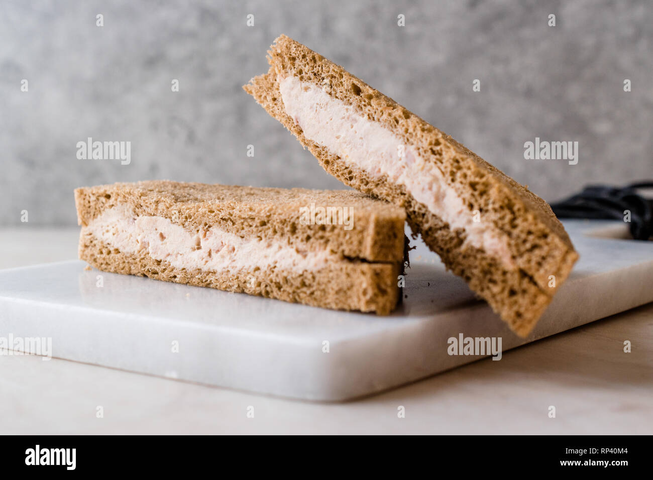 Triangle Light Sandwich with Tuna Fish Paste on Marble Board. Fast food ...