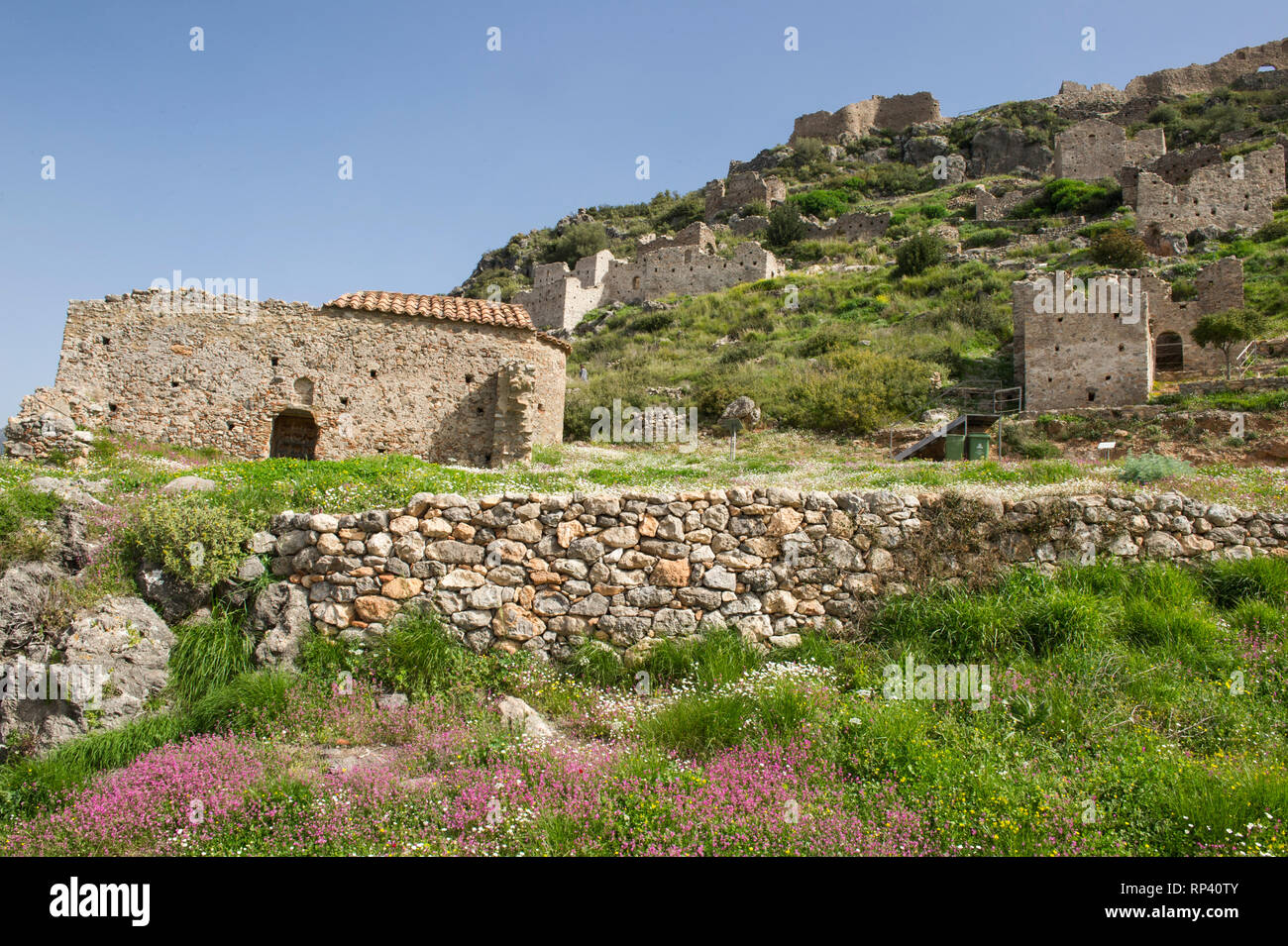 Byzantine church in Geraki, ancient hillside Byzantine town, Greece ...