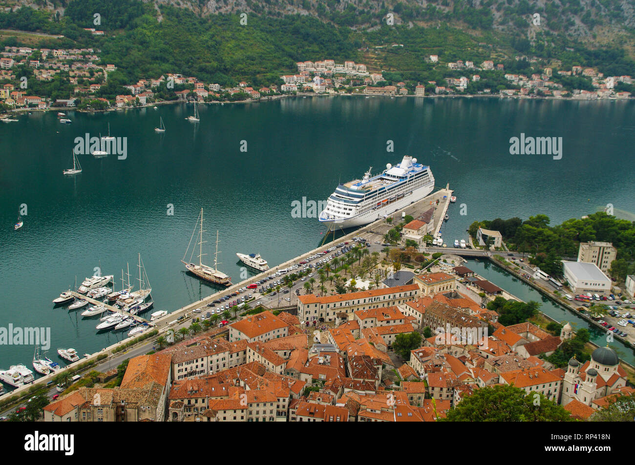 Cruise ship in the harbor of Kotor Stock Photo - Alamy