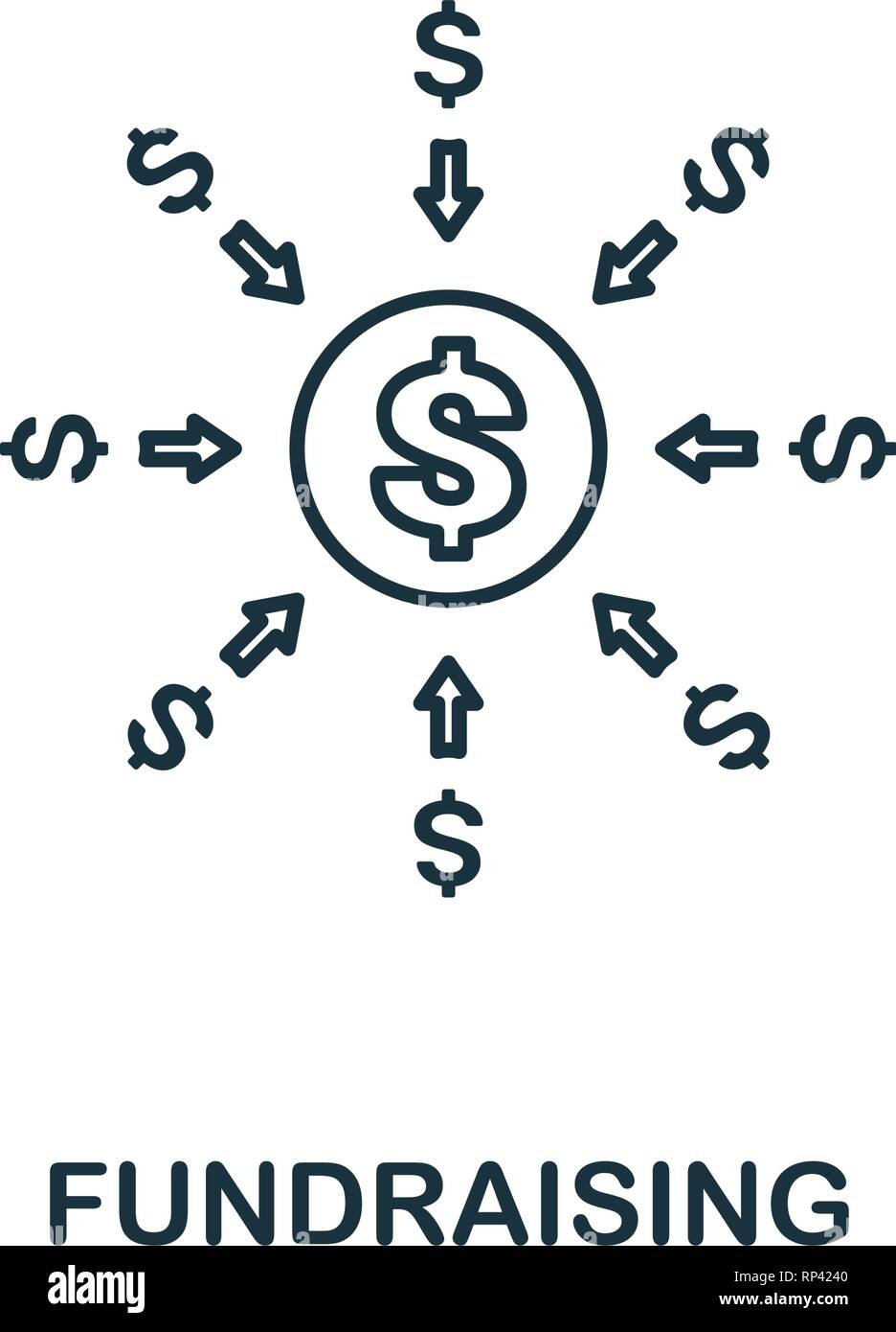 Fundraising outline icon. Thin line element from crowdfunding icons collection. UI and UX. Pixel ...