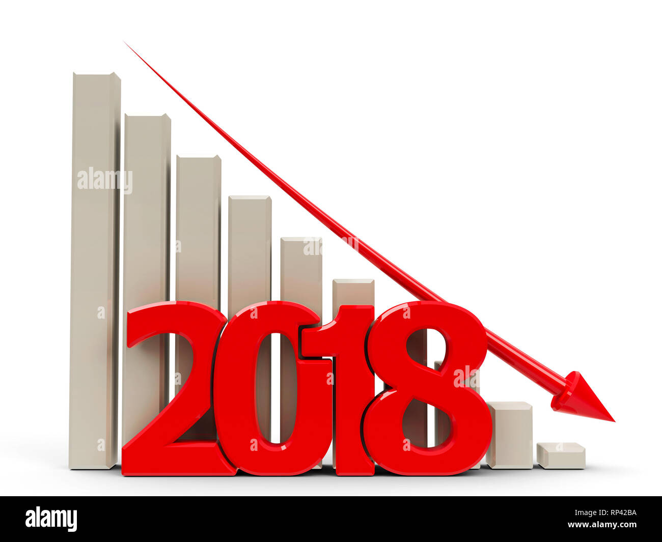 Red Business Graph With Red Arrow Down Represents Decrease In The Year