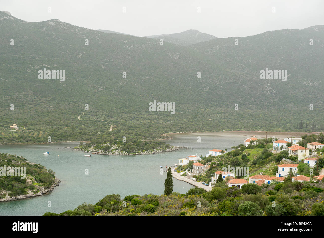 The port of Gerakas on the most Southern marine fjord in Europe, Greece ...