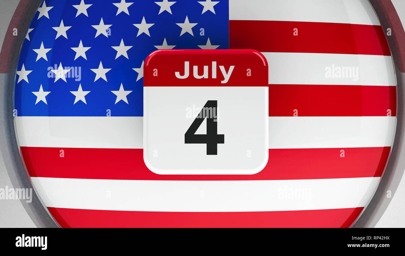 USA flag with calendar button - The Fourth of July - represents the ...