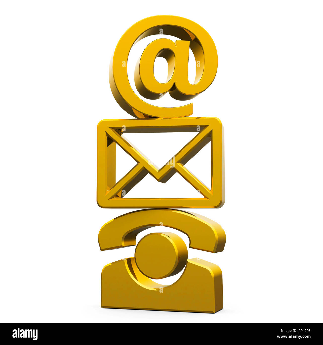 Golden contact symbols represents communication - isolated on white ...