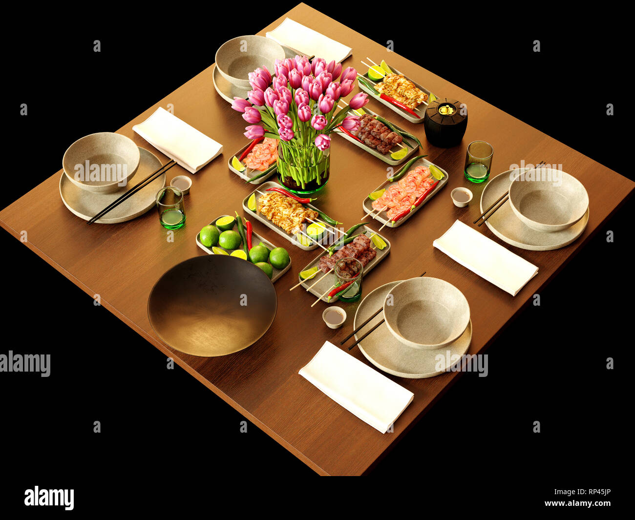 3d render kitchen table set Stock Photo - Alamy