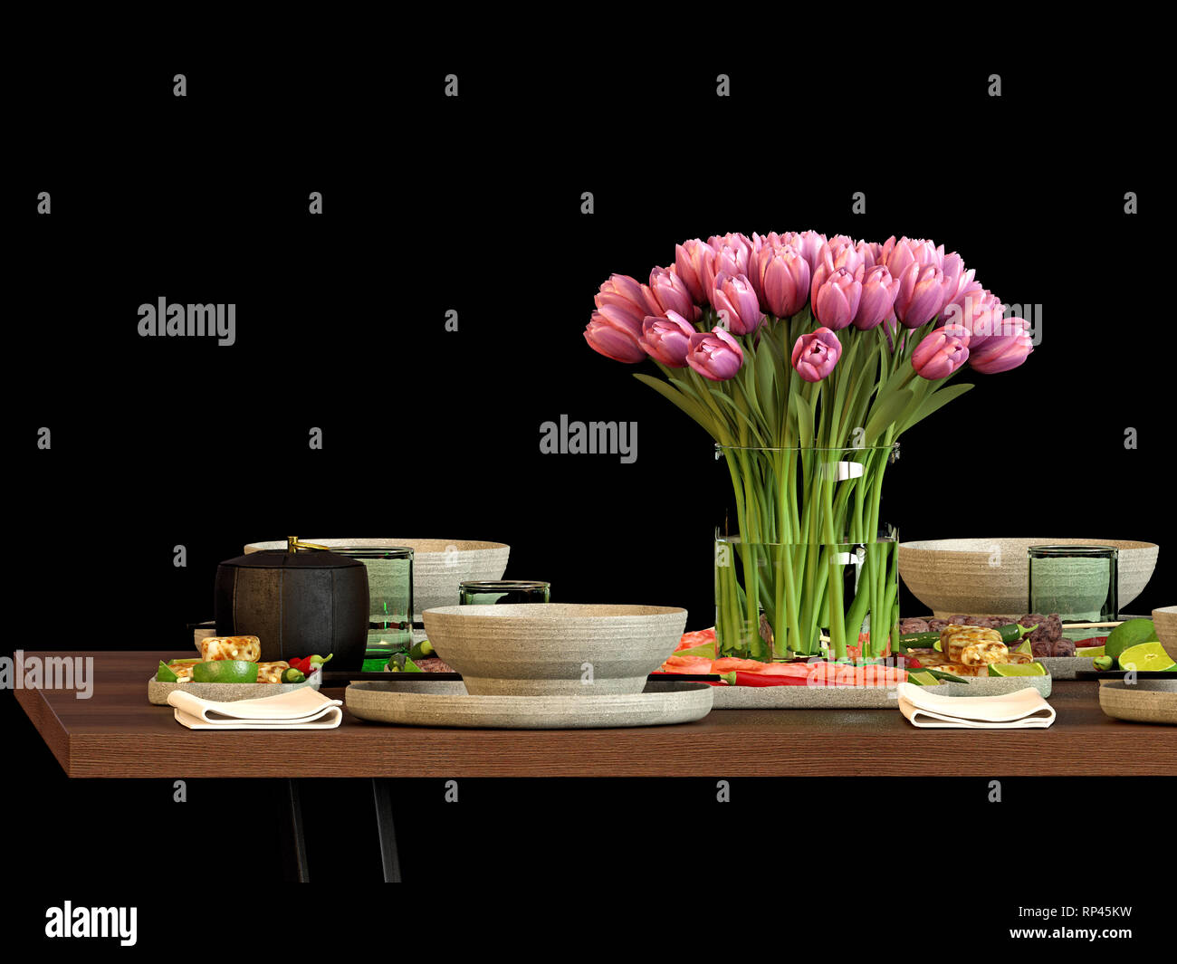 3d render kitchen table set Stock Photo - Alamy