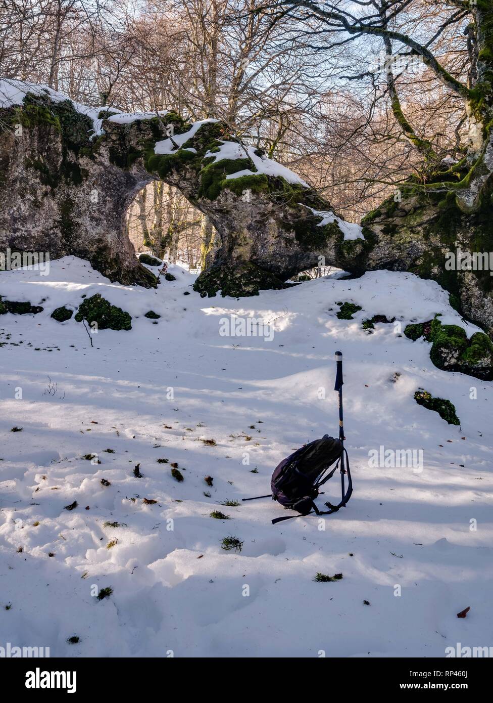 Natural arch "Arco de Zalamportillo" in the Entzia mountain range ...
