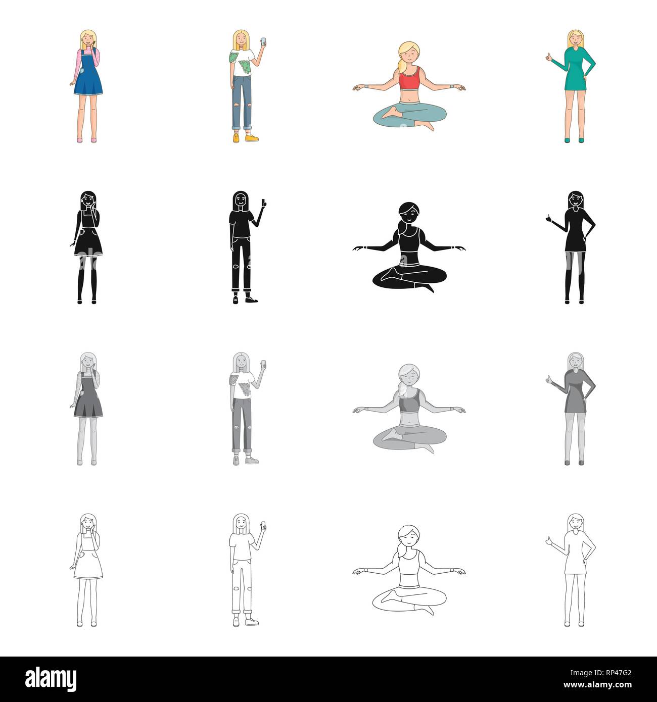 Vector design of posture and mood logo. Set of posture and female ...