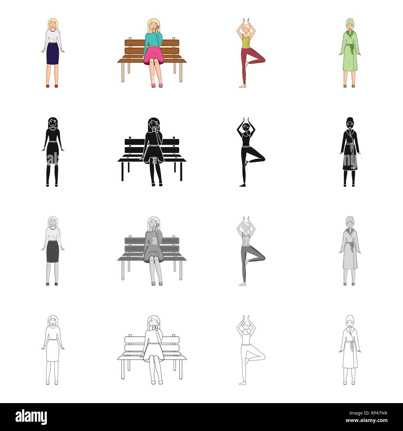 Vector illustration of posture and mood logo. Set of posture and female ...