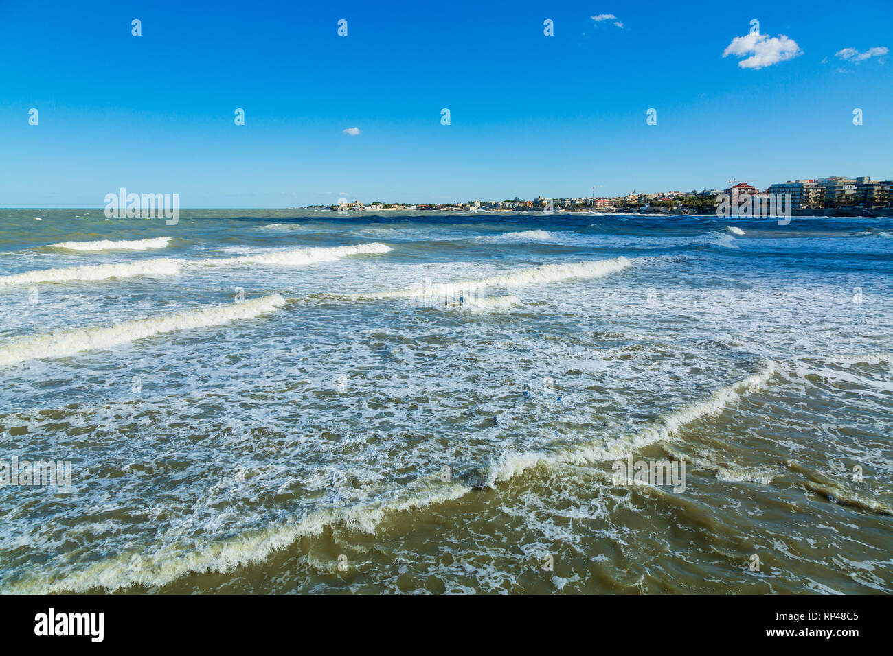 Waves on Adriatic sea in Barletta city, region Puglia, Southern Italy ...
