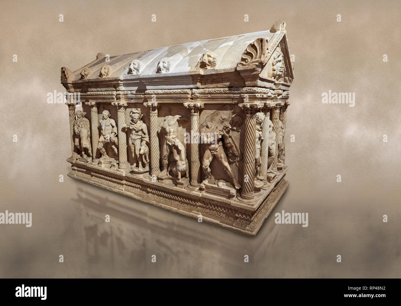 Roman Herakles (Hercules) relief sculptured sarcophagus, 2nd century AD ...