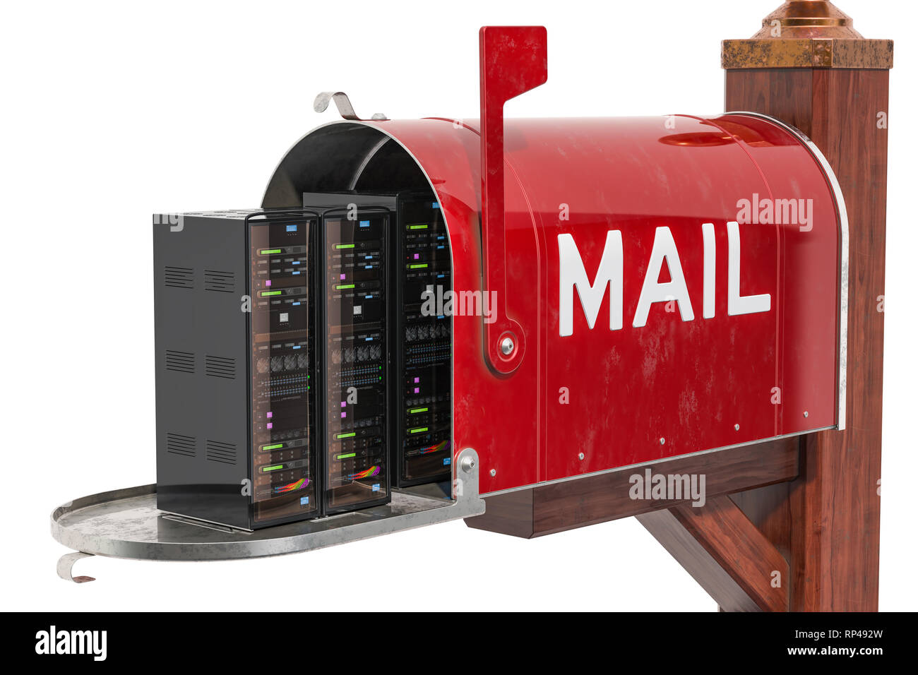Computer Server Racks inside mailbox, delivery concept. 3D rendering ...