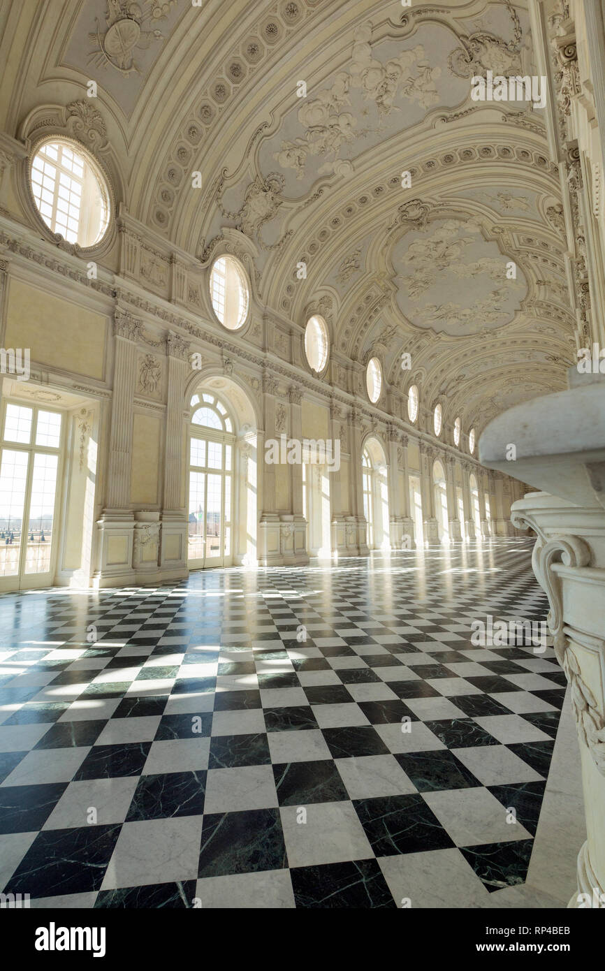TURIN, ITALY, FEBRUARY 2019 : The Grand Galley of Venaria Reale, Royal ...