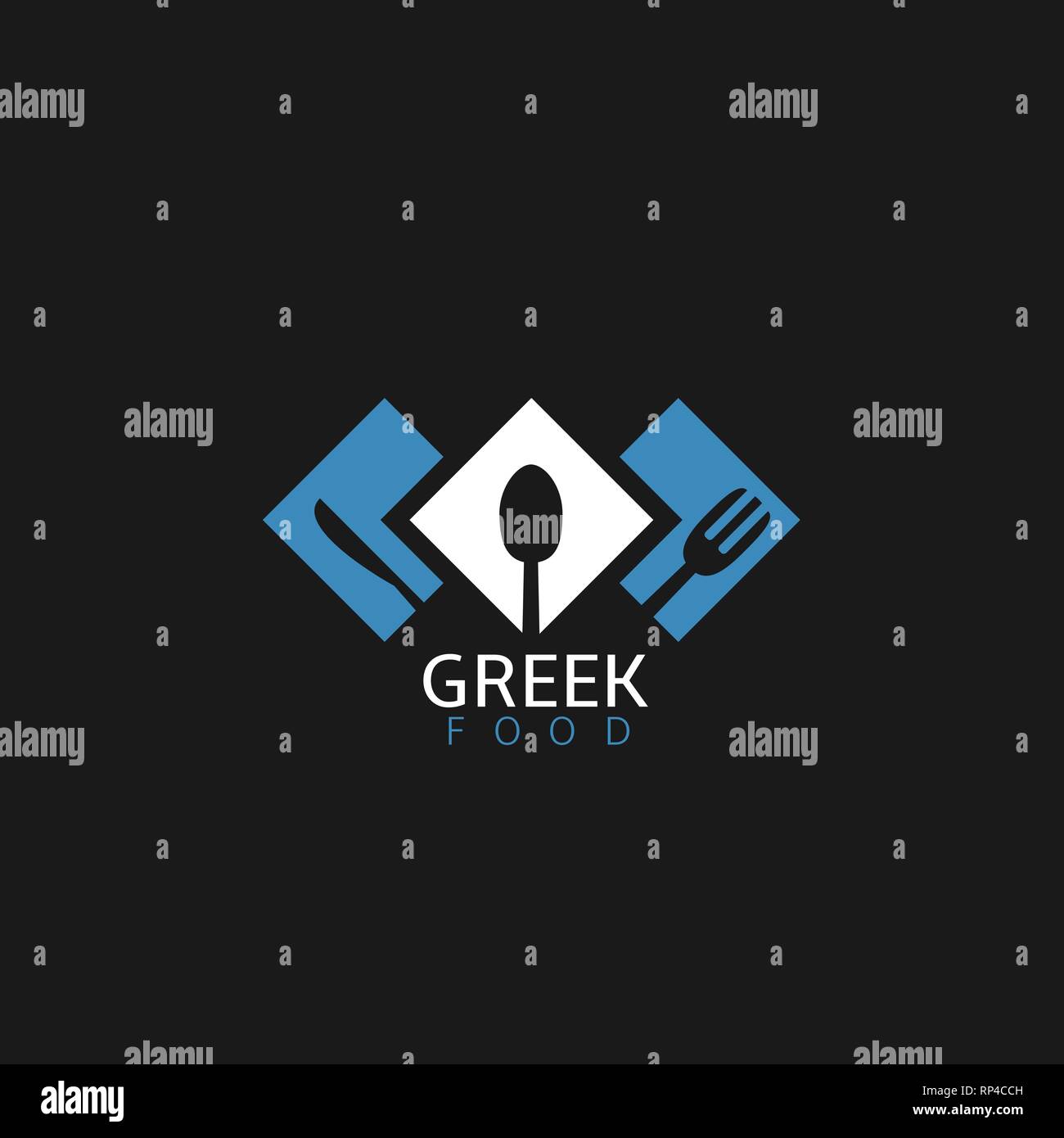 Greek food icon. Greek flag symbol Spoon fork and knife icons Stock ...