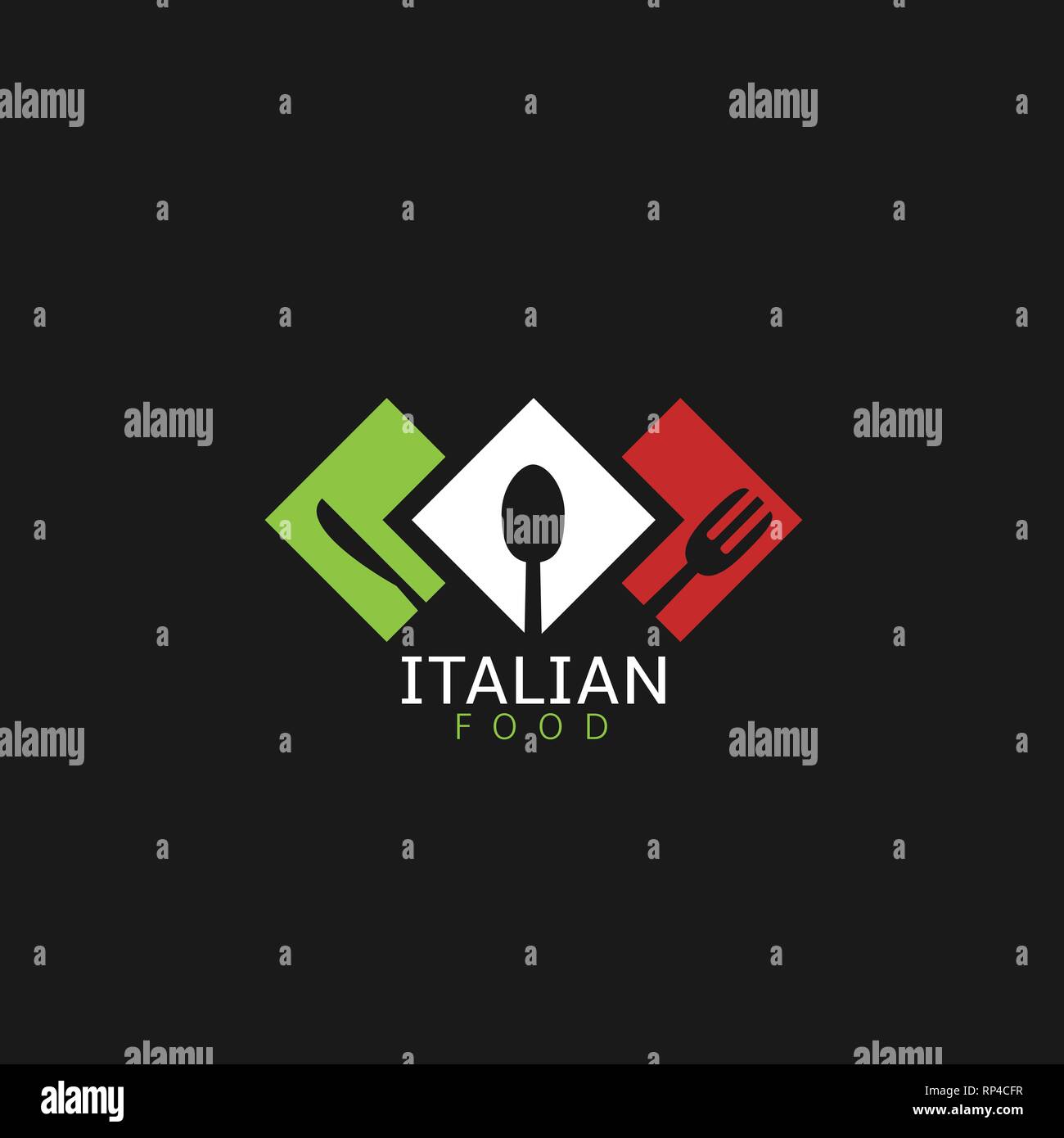 Italian food icon. Italian flag symbol Spoon fork and knife icons Stock ...