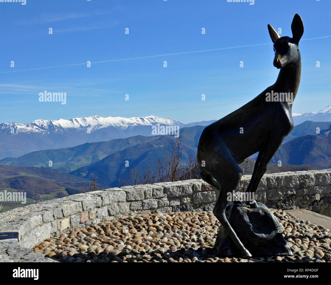 The bronze statue of a stag/deer at a viewing point overlooking the ...